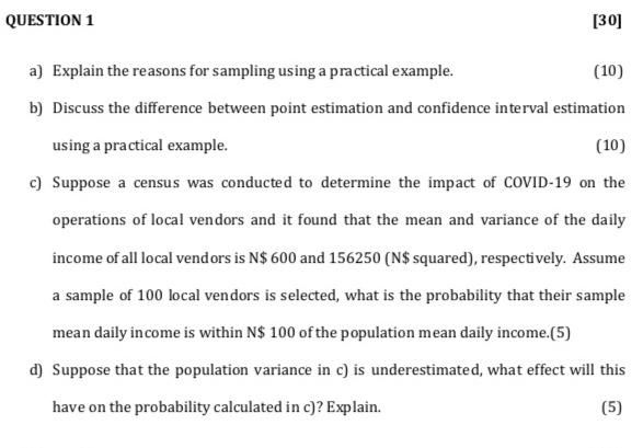 Solved QUESTION 1 [30] a) Explain the reasons for sampling | Chegg.com