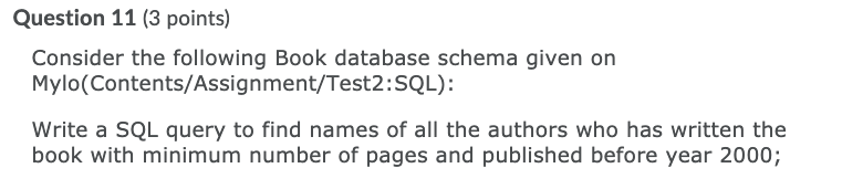 Solved Question 11 (3 points) Consider the following Book | Chegg.com