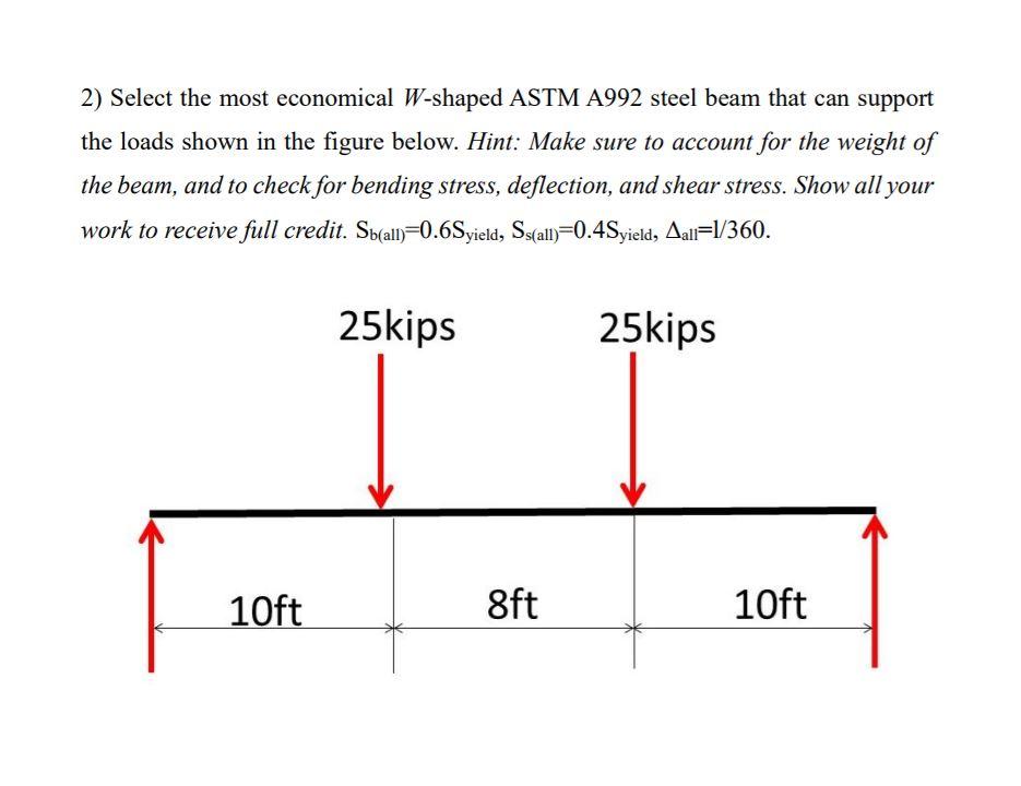 Solved 2) Select the most economical W-shaped ASTM A992 | Chegg.com