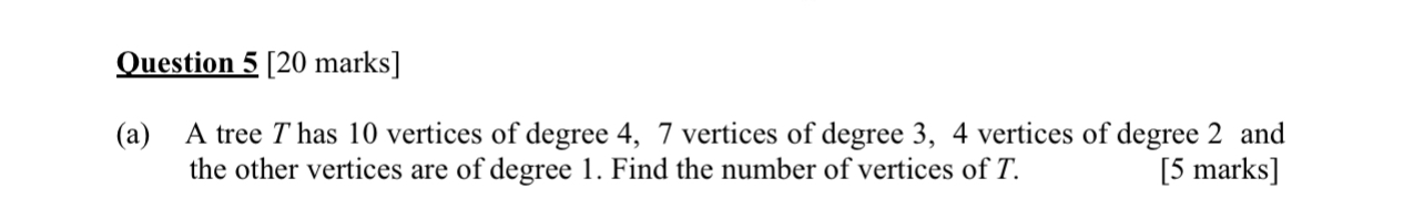 Solved Question 5 [20 ﻿marks](a) ﻿A tree \( ﻿T \) ﻿has 10 | Chegg.com