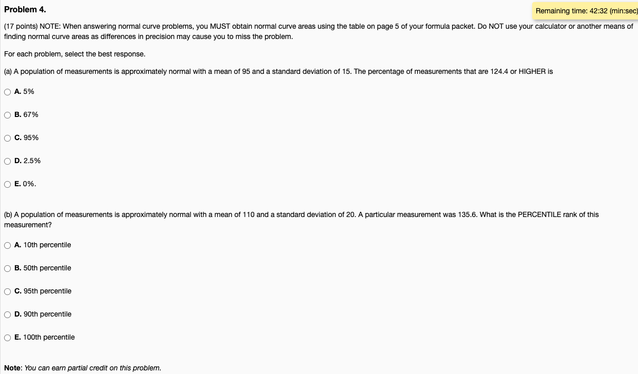 Solved (17 points) NOTE: When answering normal curve | Chegg.com
