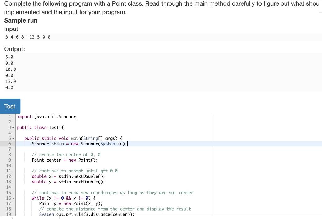 Solved Complete the following program with a Point class. | Chegg.com