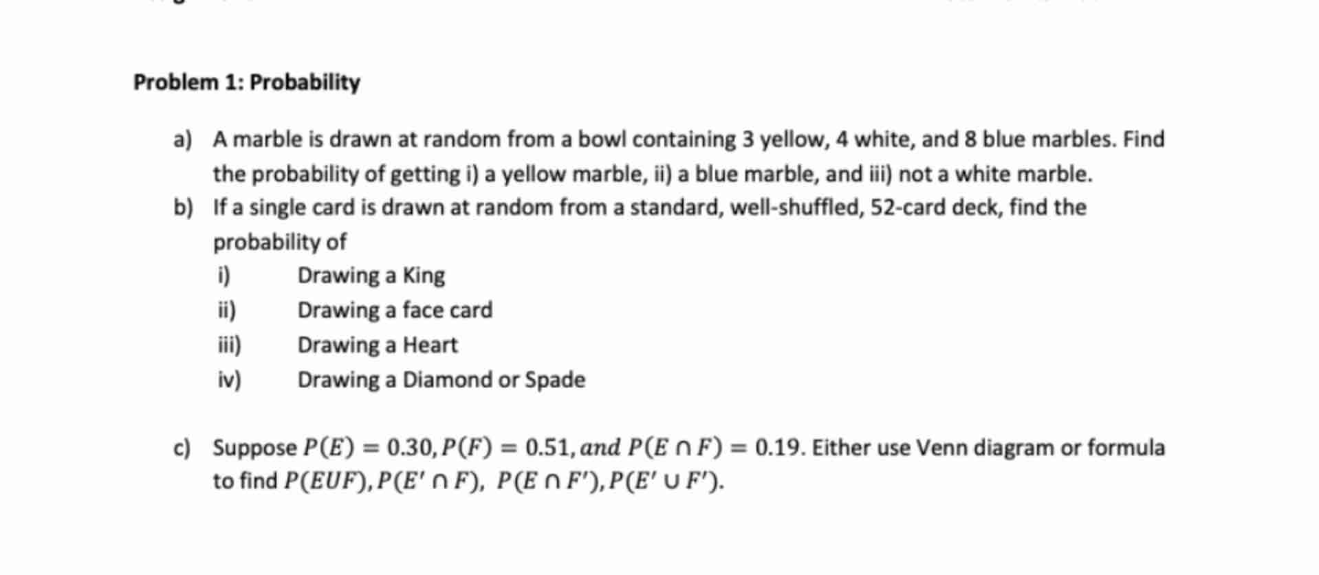 Solved Problem 1: ProbabilityaP(E)=0.30,P(F)=0.51, ﻿and | Chegg.com