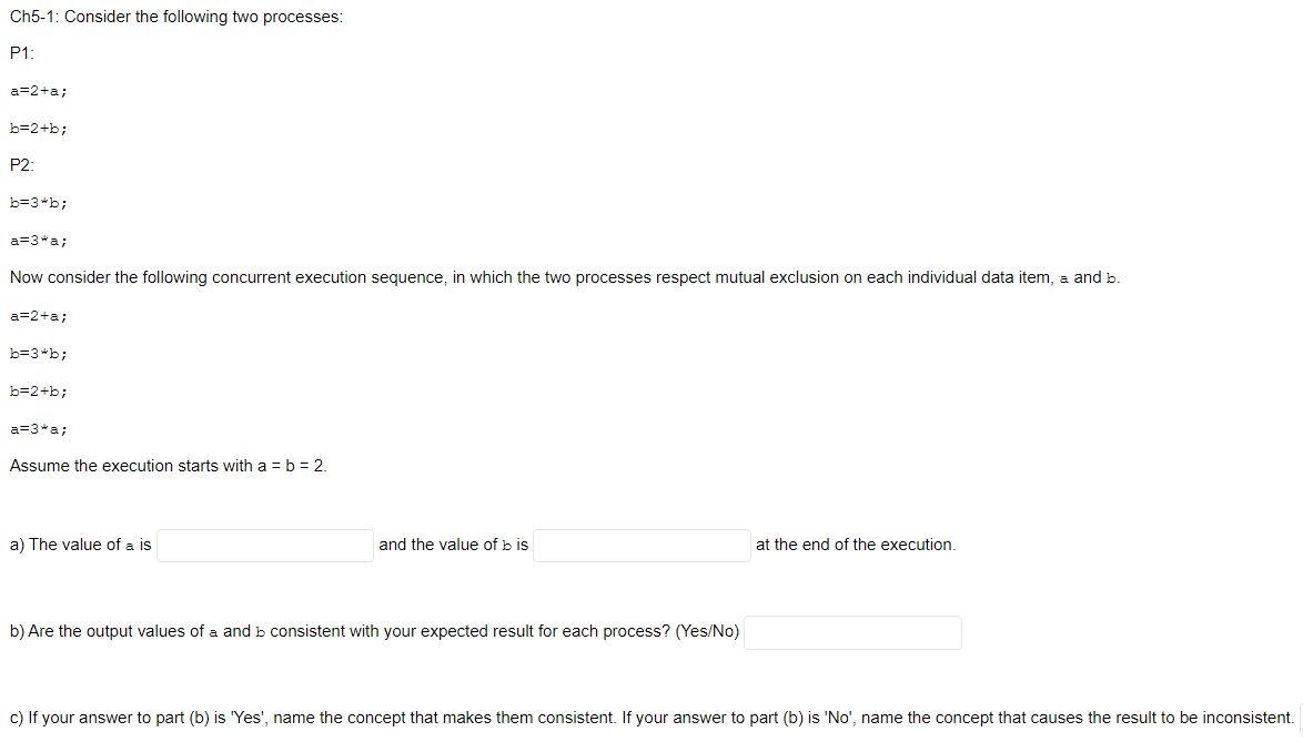 Solved Ch5-1: Consider the following two processes: P1 | Chegg.com