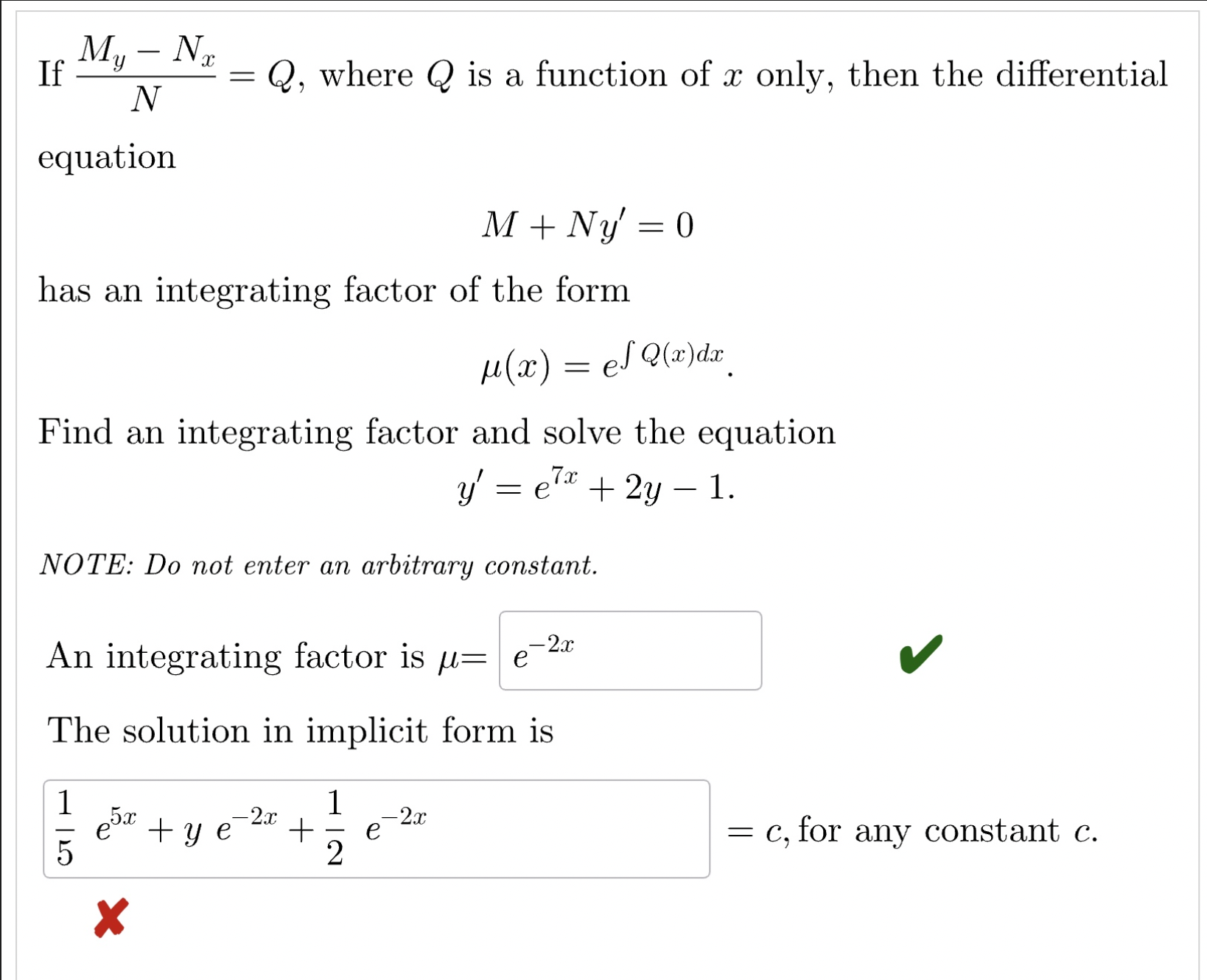 Solved If My-NxN=Q, ﻿where Q is ﻿a function of x ﻿only, then | Chegg.com