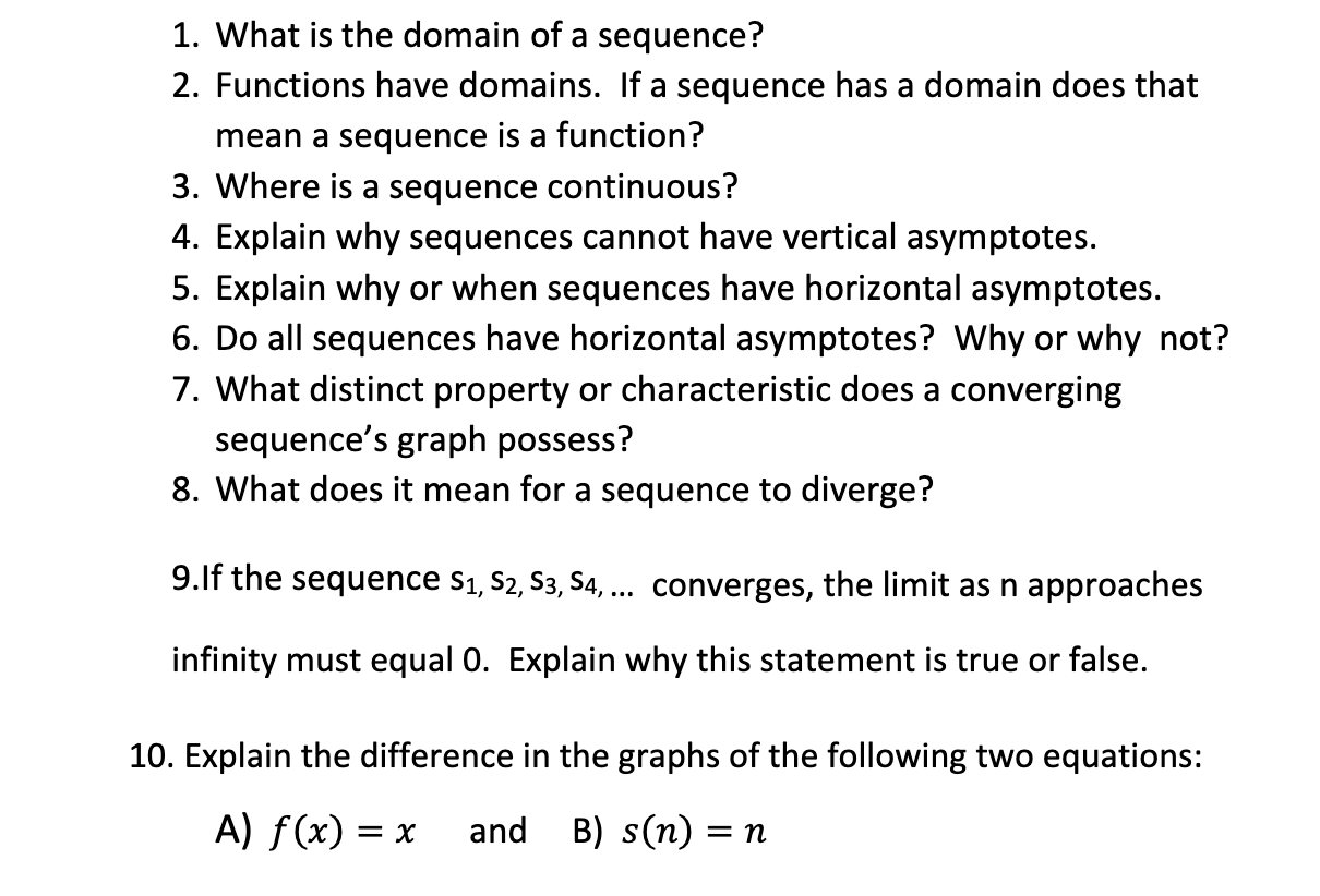 Solved 1. What is the domain of a sequence? 2. Functions | Chegg.com