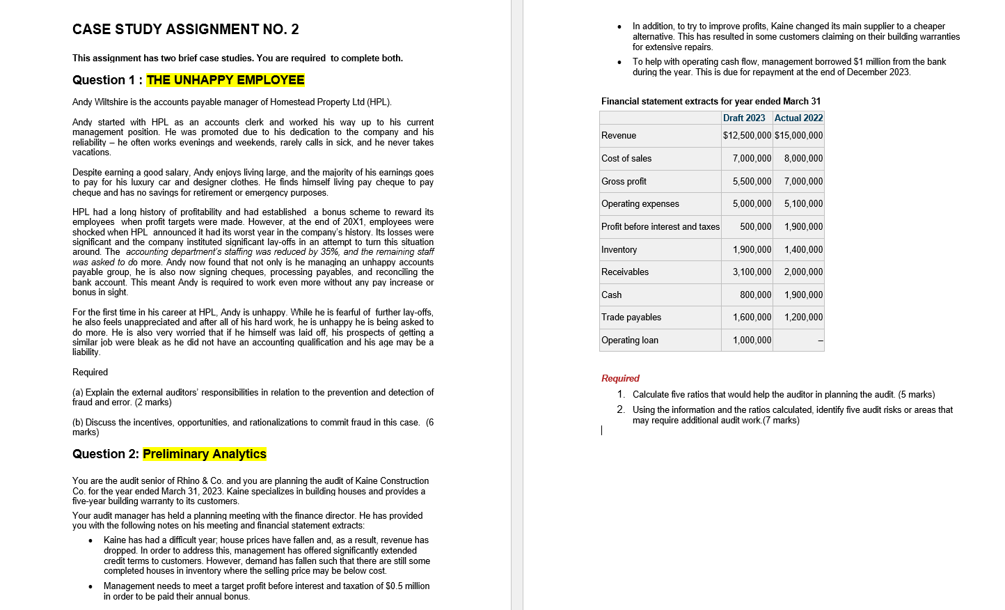 Solved CASE STUDY ASSIGNMENT NO. 2 This assignment has two | Chegg.com