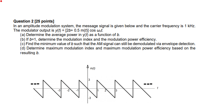 Solved Question 2 [25 points] In an amplitude modulation | Chegg.com