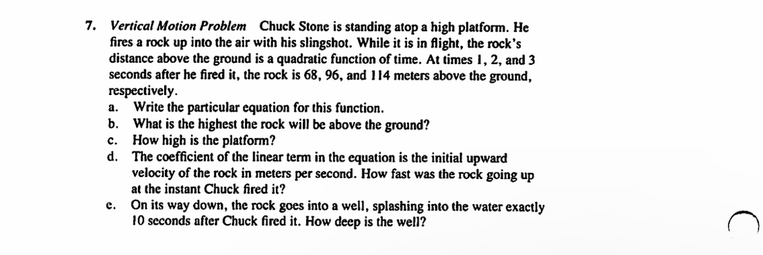 Solved Vertical Motion Problem Chuck Stone is standing atop | Chegg.com