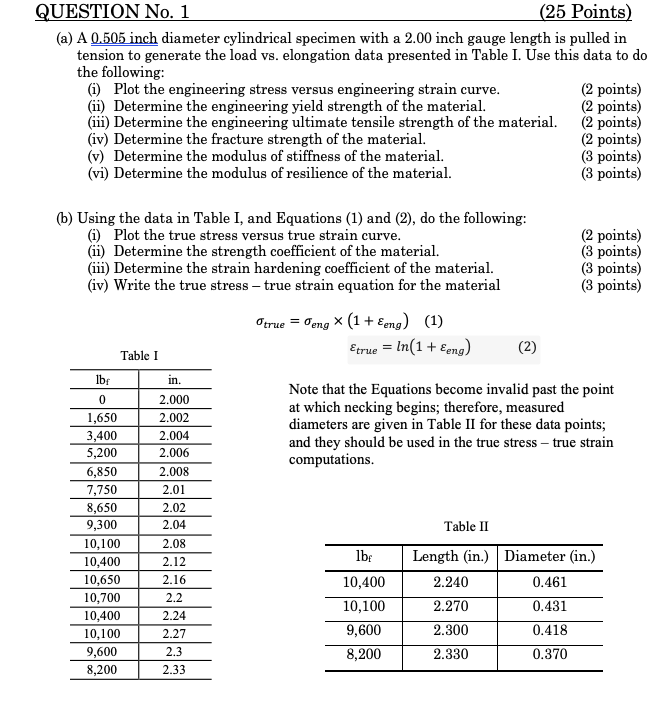 Solved I ONLY NEED PART B B. Using the data in Table I, | Chegg.com