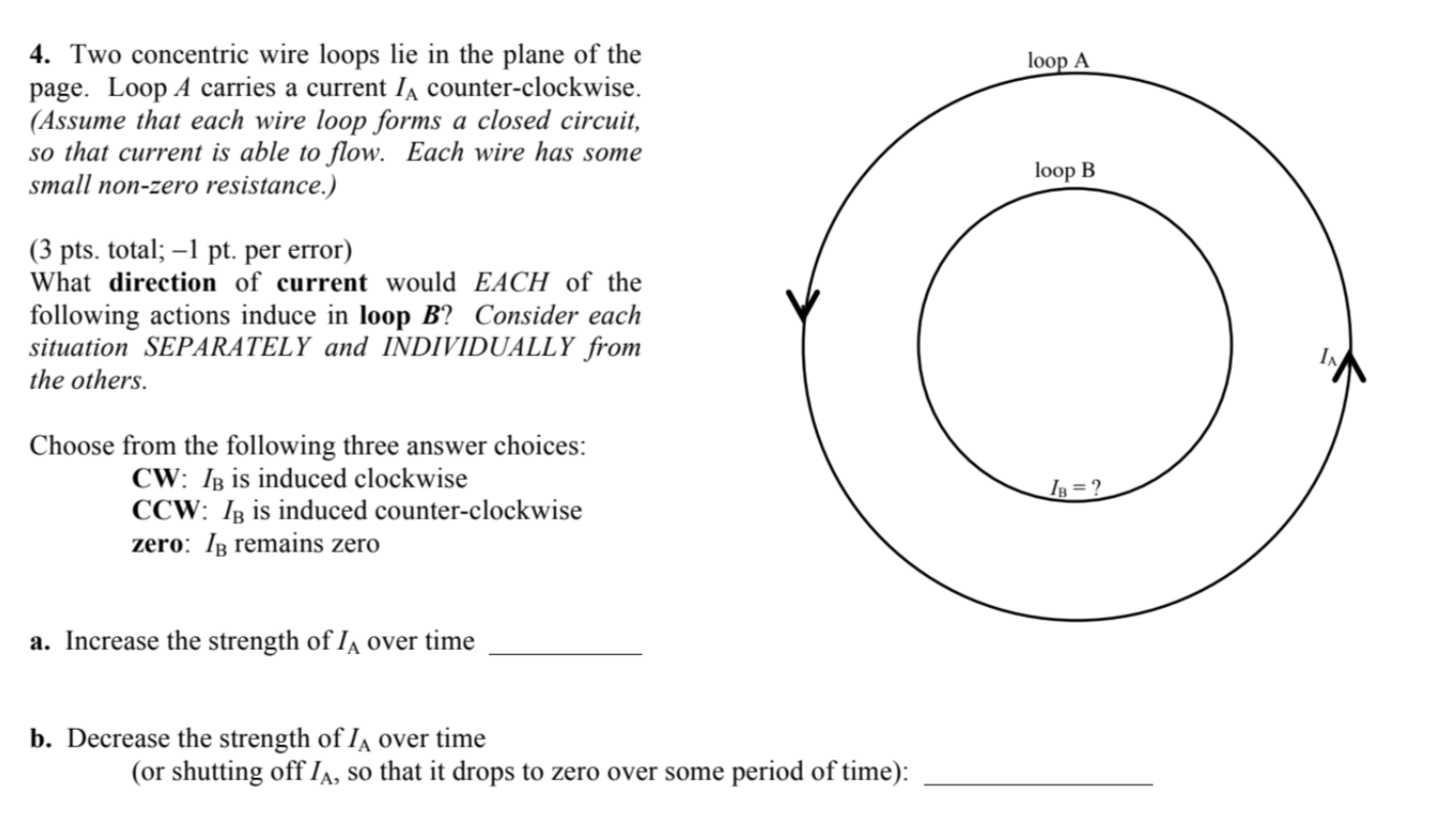 Solved loop A 4. Two concentric wire loops lie in the plane | Chegg.com