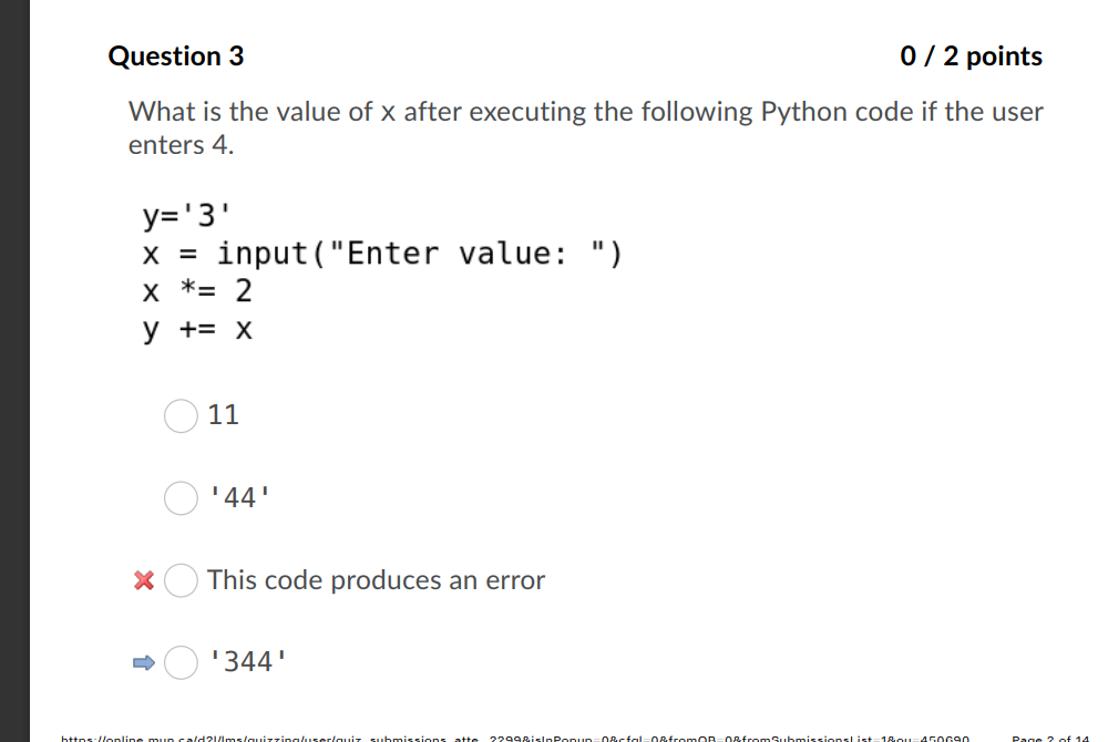 Solved Question 3 0/2 points What is the value of x after | Chegg.com