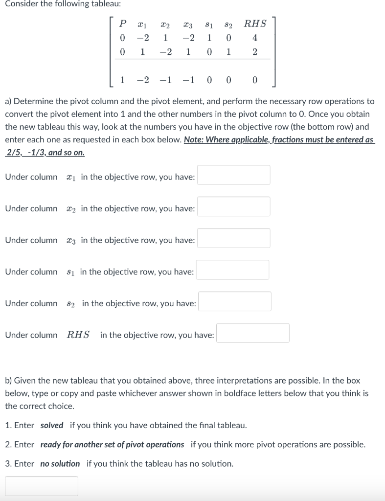 Solved Consider the following tableau: | Chegg.com