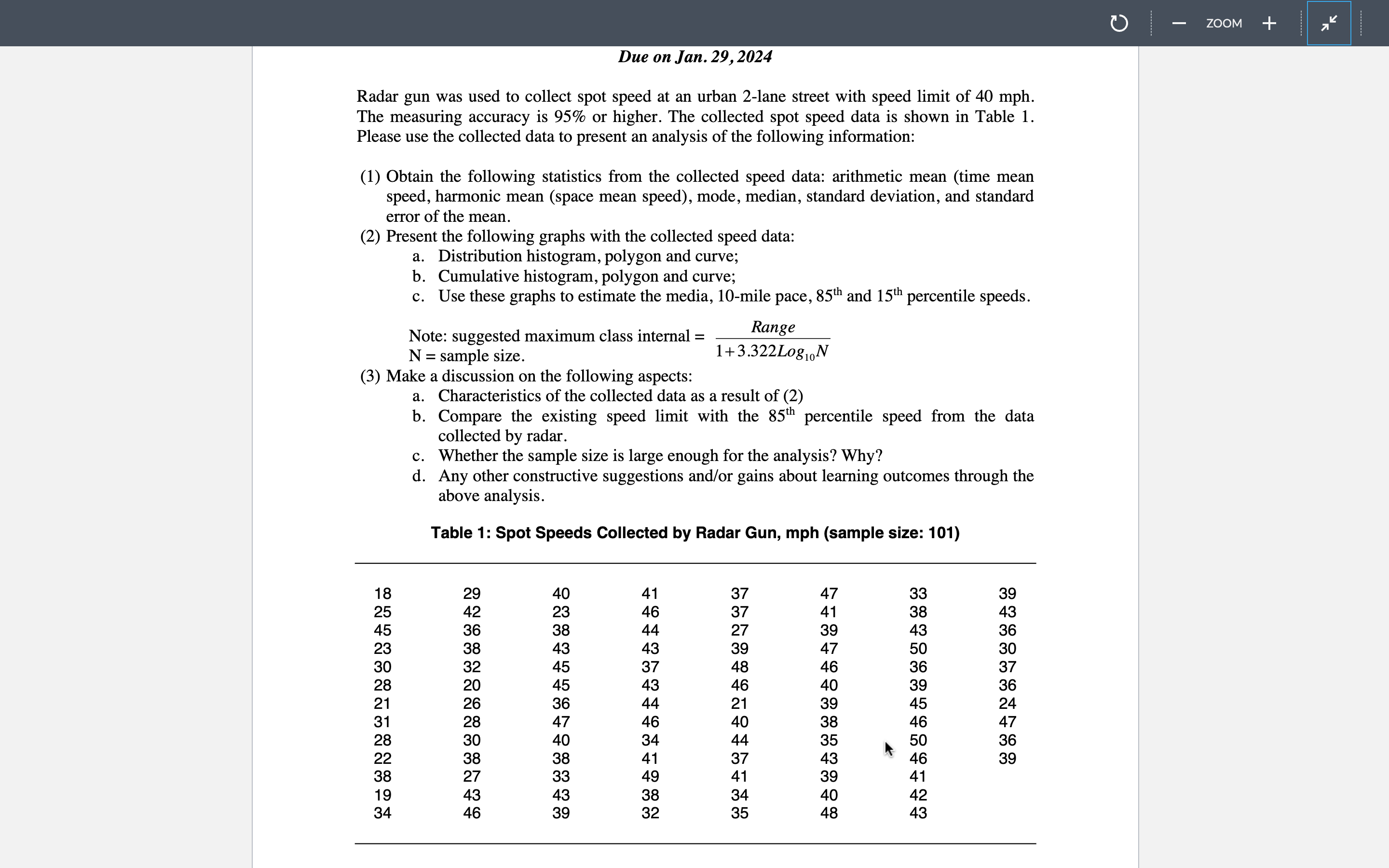 Solved Due on Jan. 29, 2024Radar gun was used to collect | Chegg.com