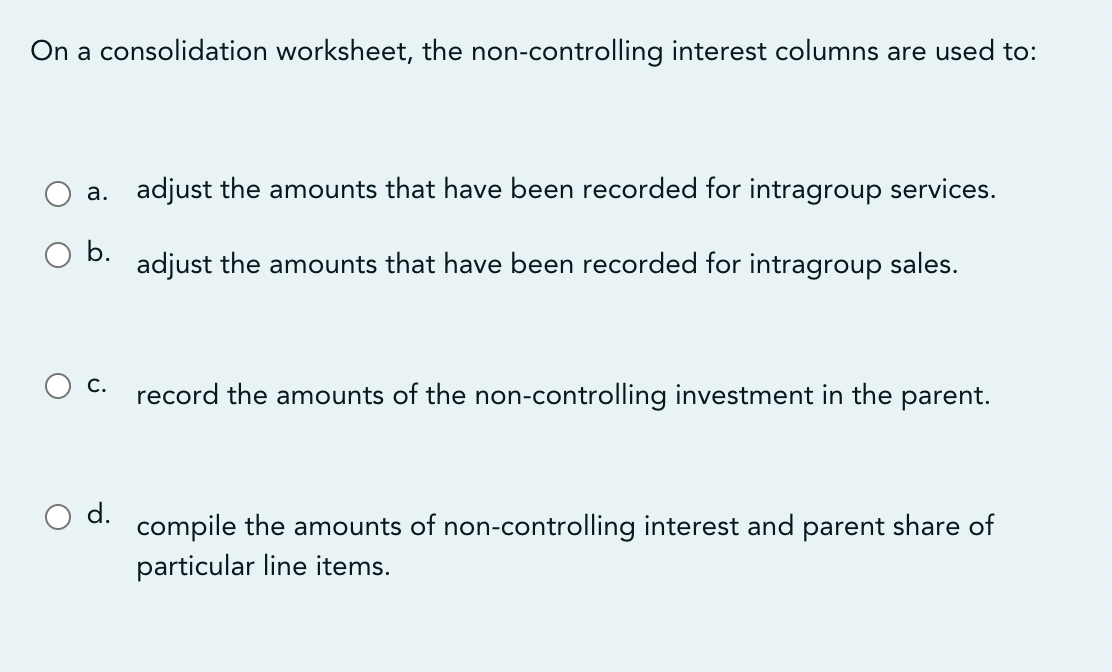 Solved Disclosure of the non-controlling interest's share of | Chegg.com
