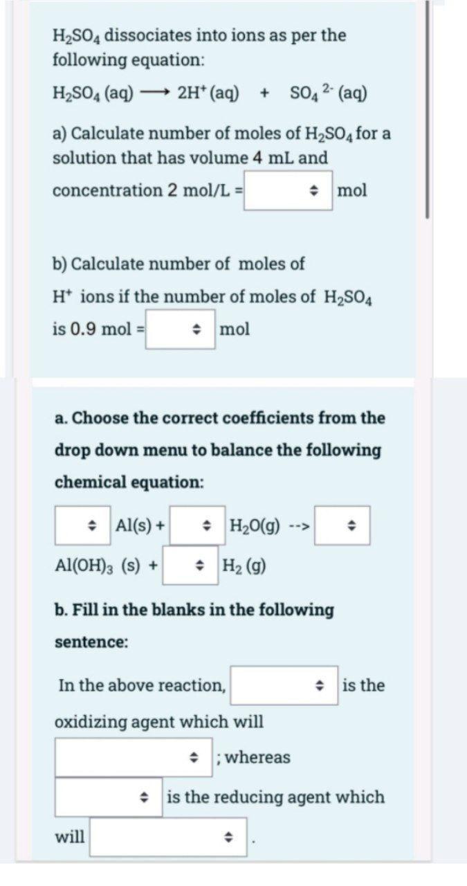 Solved H2SO4 dissociates into ions as per the following | Chegg.com