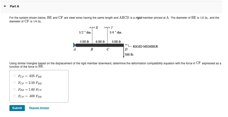 Solved For the system shown below, BE and CF are steel wires | Chegg.com