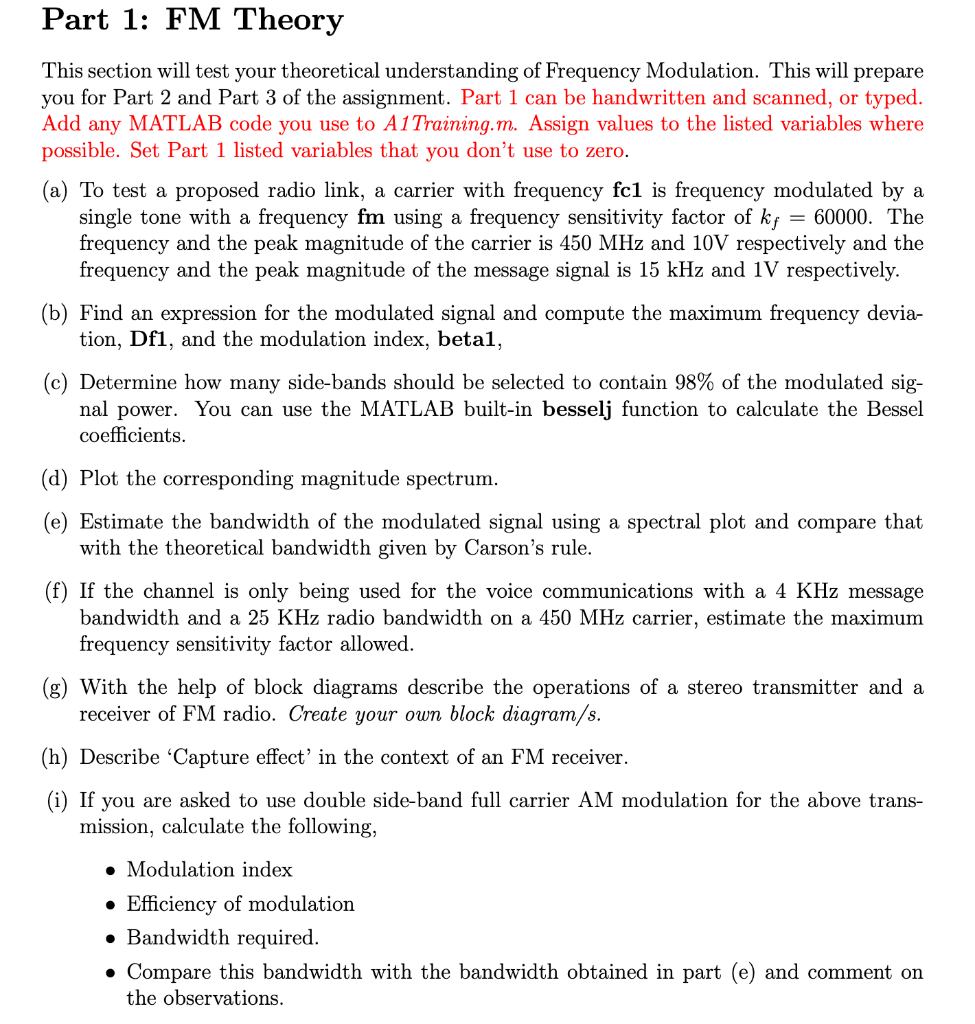 Part 1: FM Theory This section will test your | Chegg.com