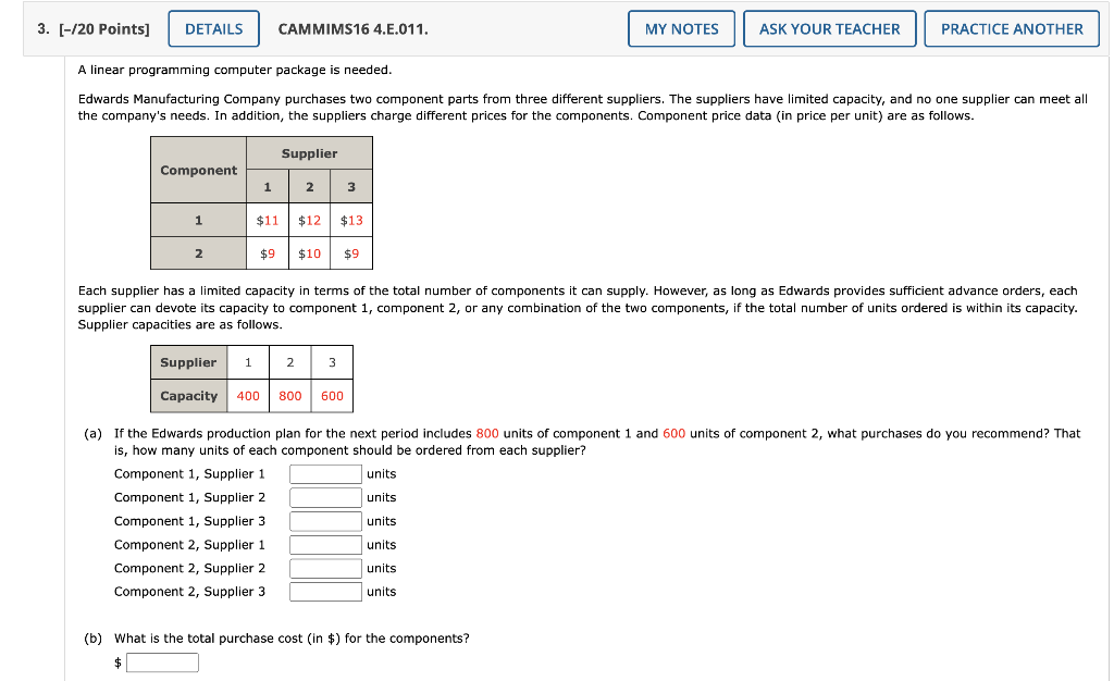 Solved CAMMIMS16 4.E.003. A linear programming computer | Chegg.com