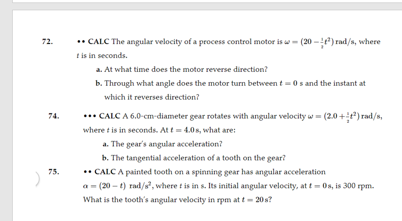 Solved 72. 74. •• CALC The angular velocity of a process | Chegg.com