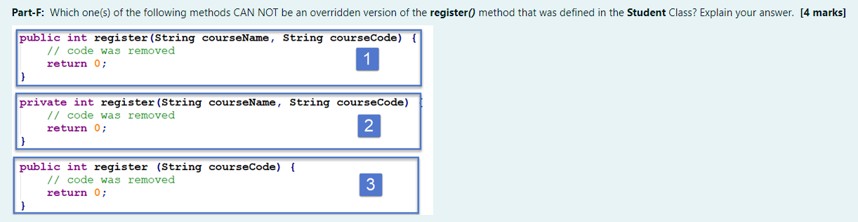 Solved Part-F: Which one(s) of the following methods CAN NOT | Chegg.com