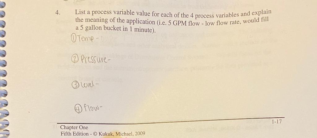 Solved 4. List a process variable value for each of the 4 | Chegg.com