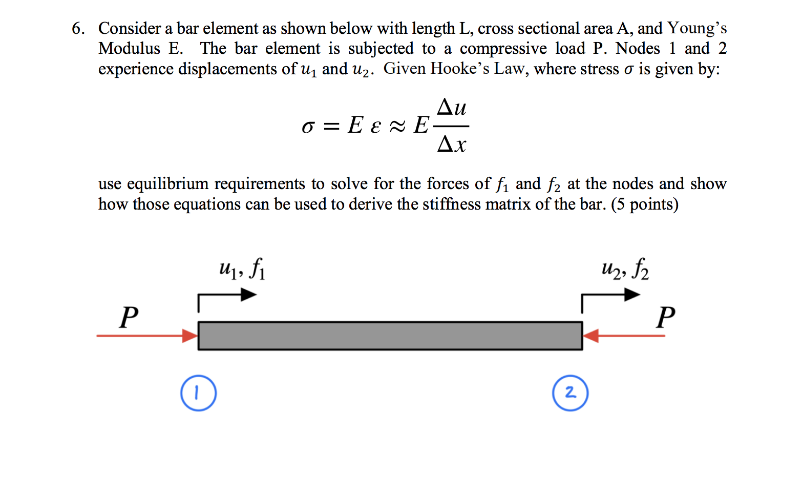 Solved 6. Consider a bar element as shown below with length | Chegg.com