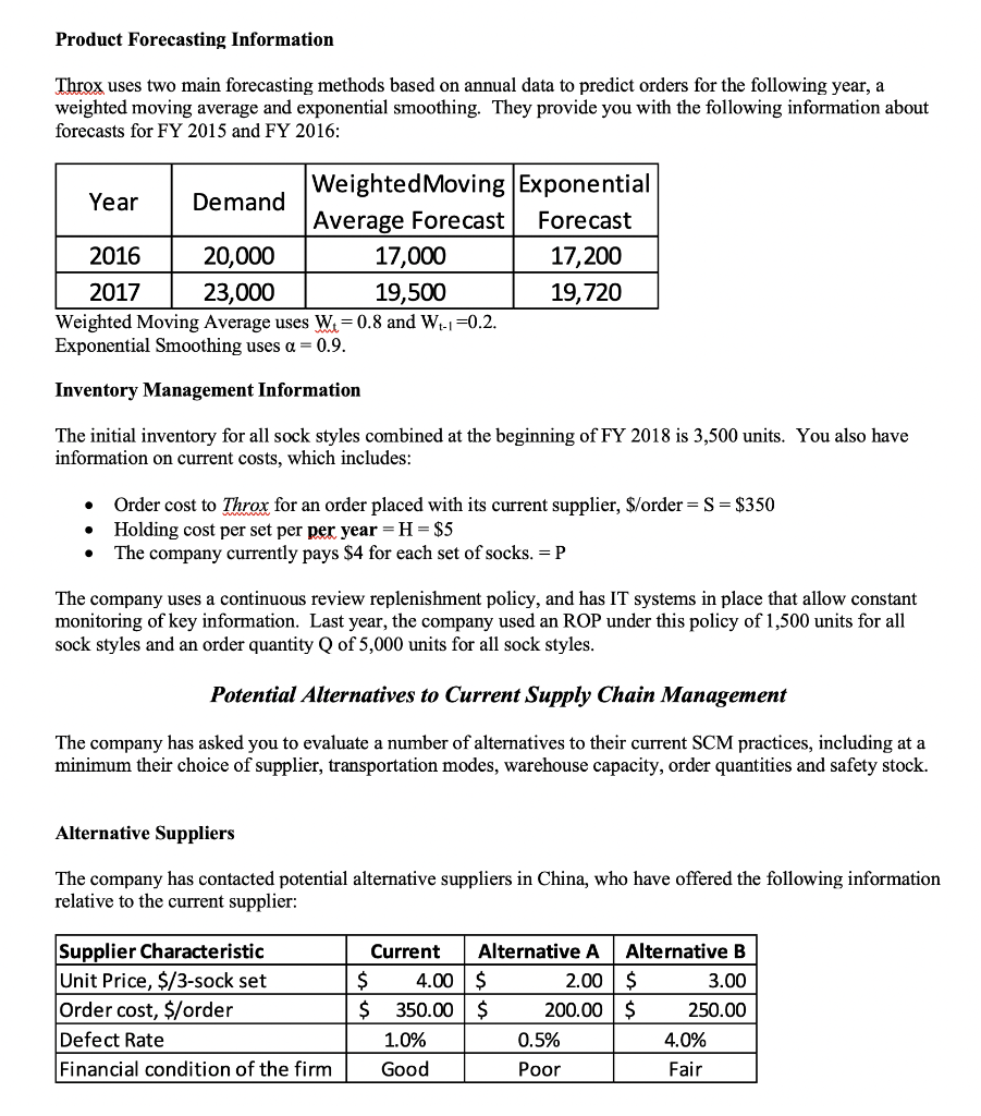 Final Project Assignment SCM 301 Overview of the Case | Chegg.com