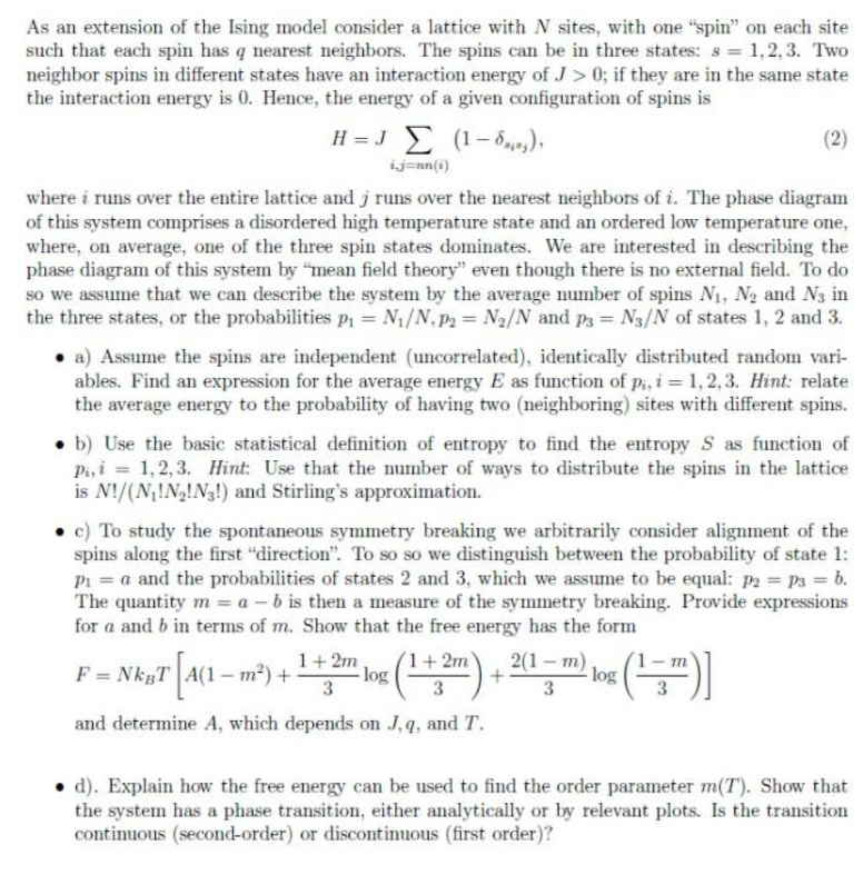 Solved As an extension of the Ising model consider a lattice | Chegg.com