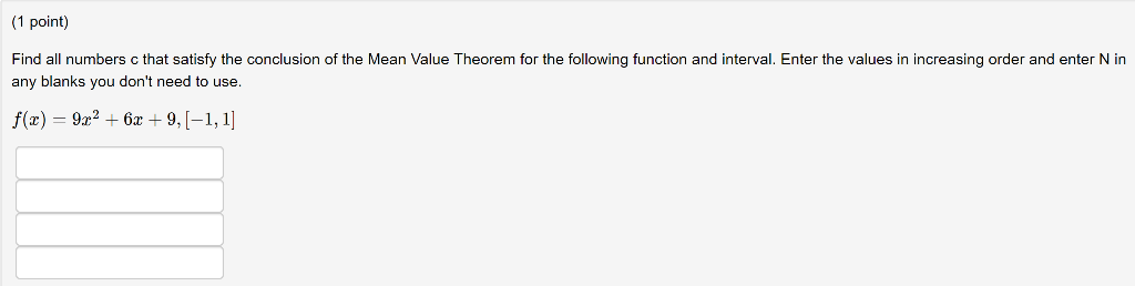 Solved 1 point) Find all numbers c that satisfy the | Chegg.com