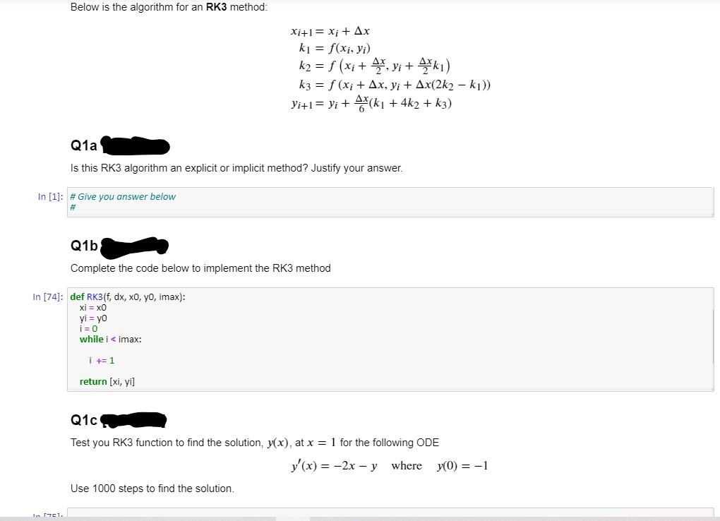 Below is the algorithm for an RK3 method: Xi+1= x; + | Chegg.com