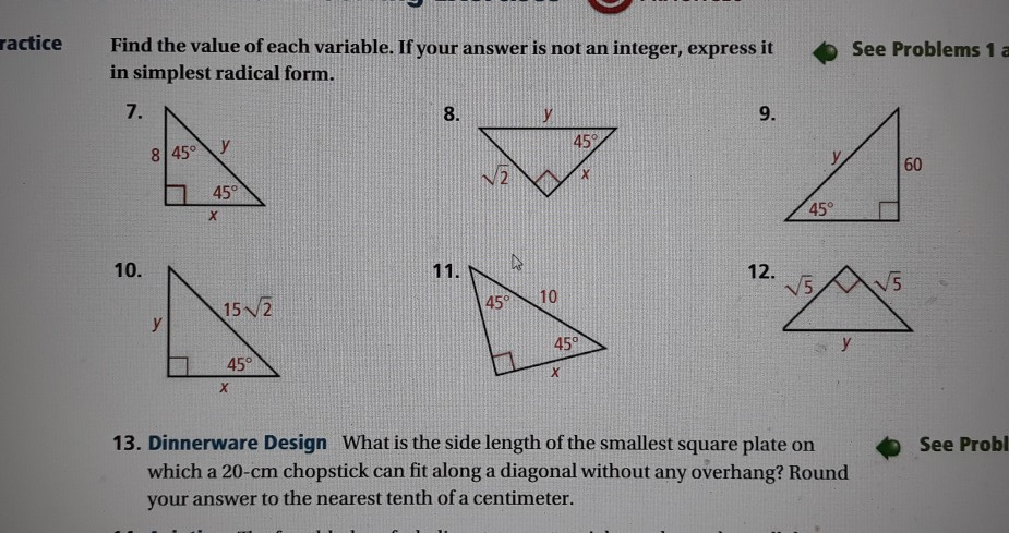 Solved ractice Find the value of each variable. If your | Chegg.com