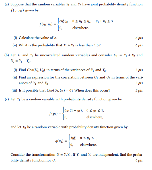 (a) Suppose that the random variables Y1 and Y2 have | Chegg.com