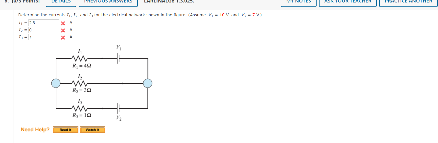 Solved Determine the currents I1,I2, ﻿and I3 ﻿for the | Chegg.com