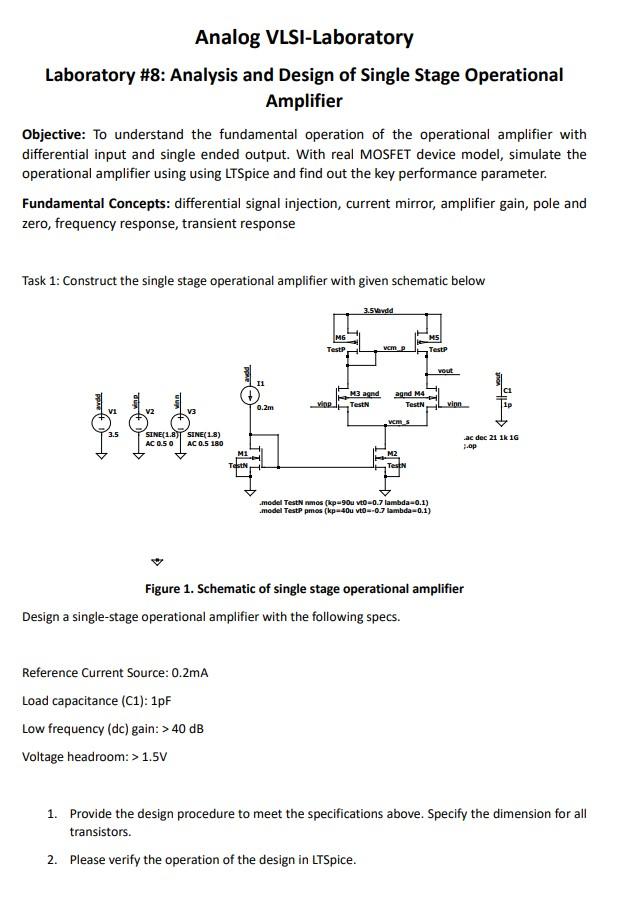 Solved Analog VLSI-Laboratory Laboratory #8: Analysis and | Chegg.com