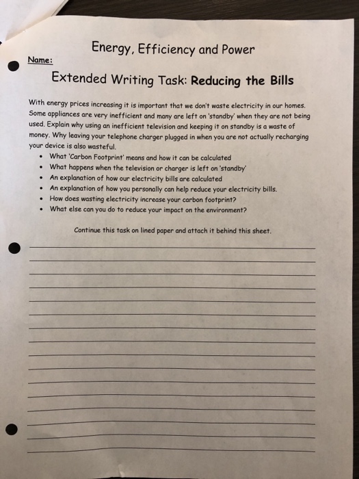 Solved Energy, Efficiency and Power Extended Writing Task: | Chegg.com