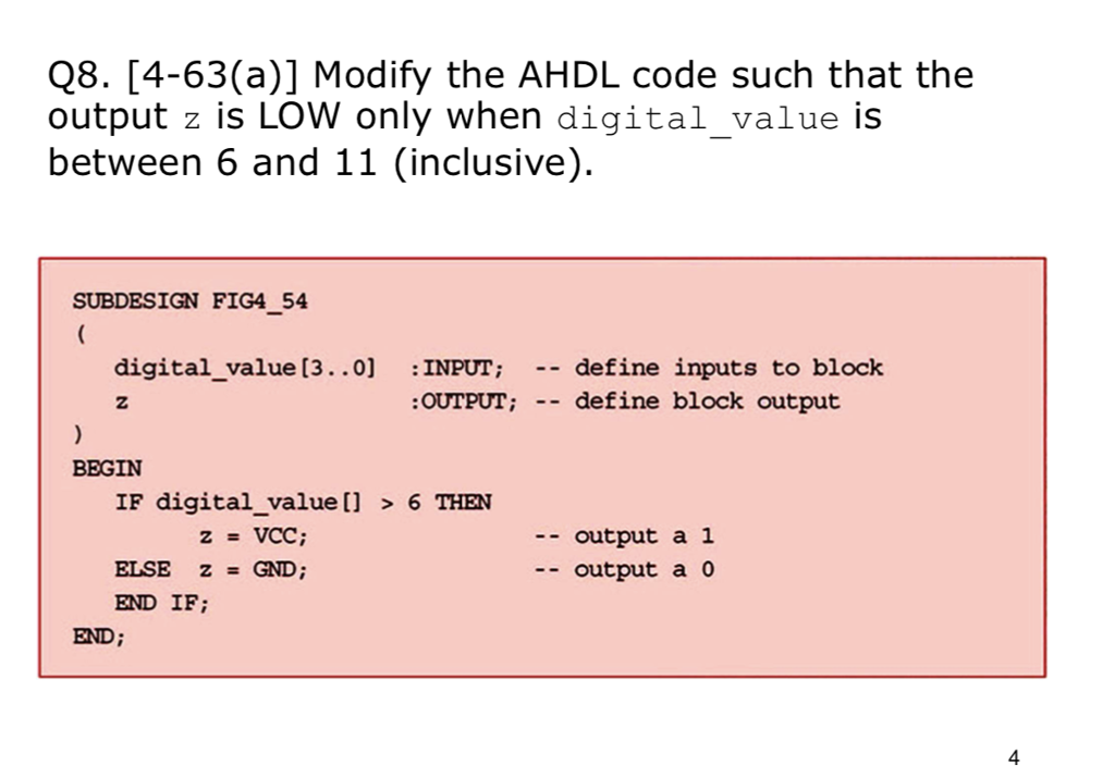 Solved Q8. [4-63(a)] Modify the AHDL code such that the | Chegg.com