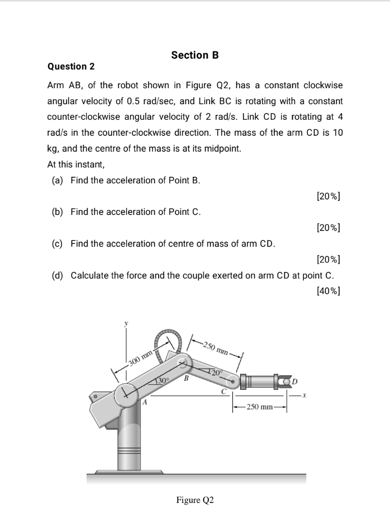 Solved Section B Question 2 Arm AB, of the robot shown in | Chegg.com