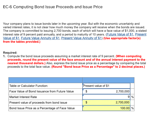 Solved EC-6 Computing Bond Issue Proceeds and Issue Price | Chegg.com