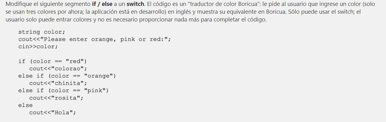 Solved Modifique el siguiente segmento if / else a un | Chegg.com