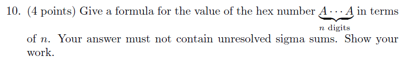 Solved 0. (4 points) Give a formula for the value of the hex | Chegg.com
