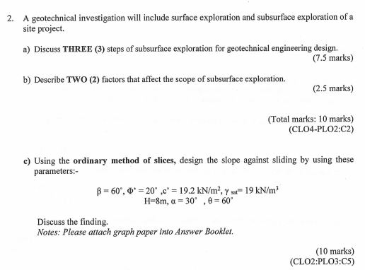 Solved 2. A geotechnical investigation will include surface | Chegg.com