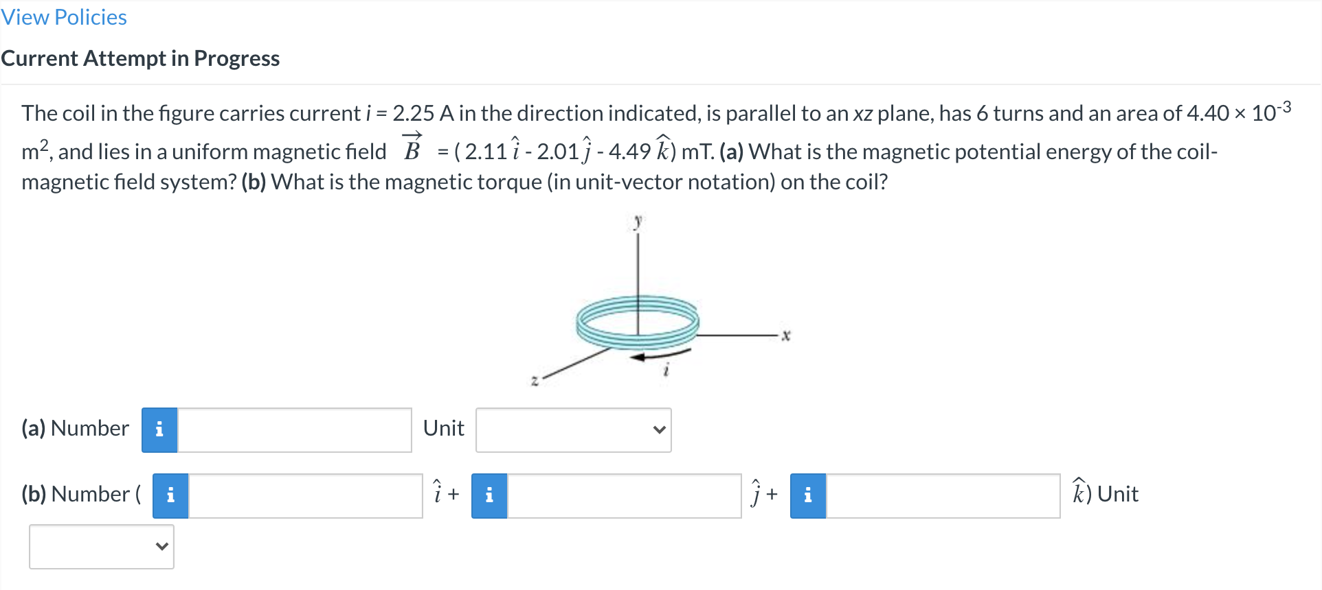 Solved View Policies Current Attempt in Progress The coil in | Chegg.com