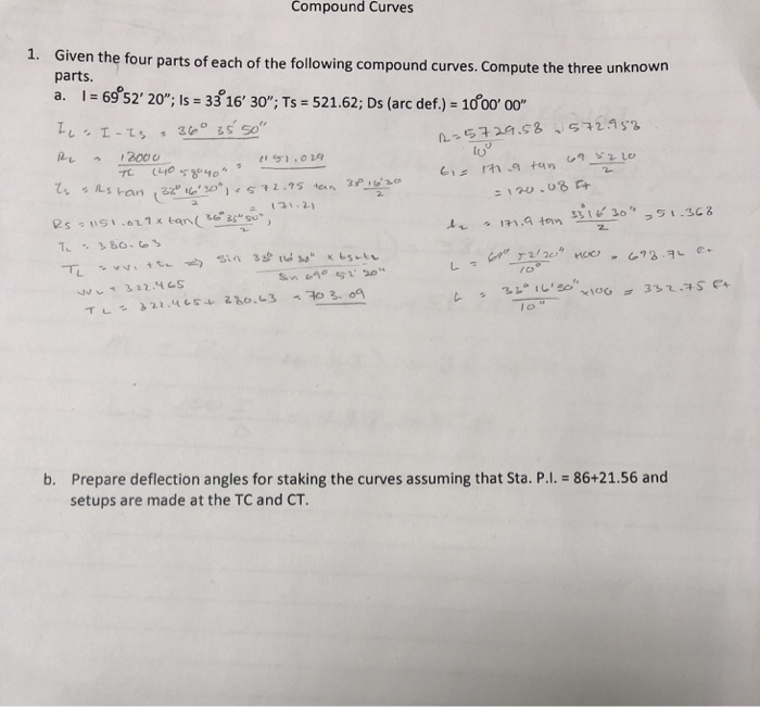Solved Compound Curves Given the four parts of each of the | Chegg.com