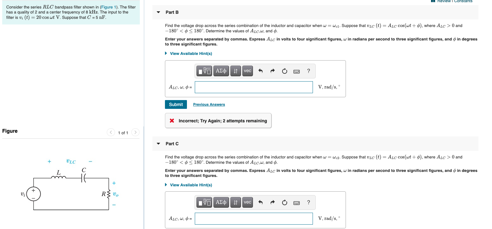 Solved Review Constants Consider the series RLC bandpass | Chegg.com