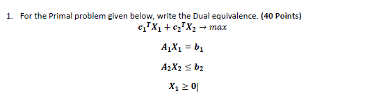 Solved 1. For the Primal problem given below, write the Dual | Chegg.com