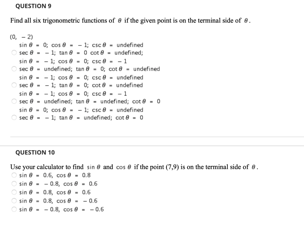 Solved Find All Six Trigonometric Functions Of θ If The