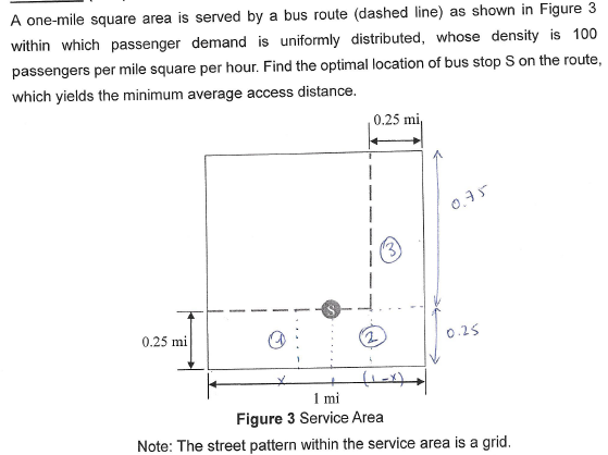 Solved A one-mile square area is served by a bus route | Chegg.com