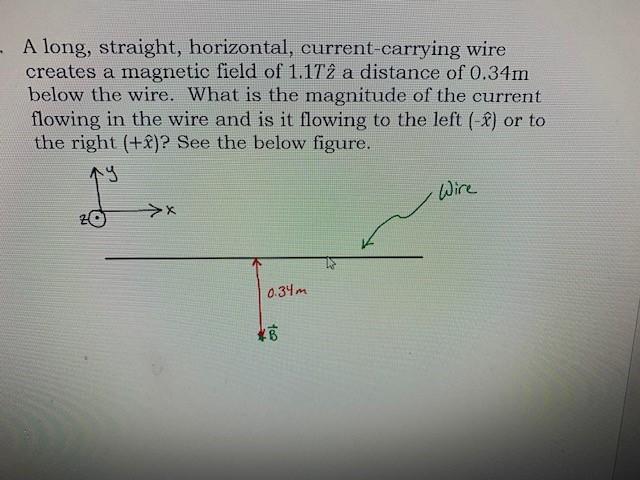 Solved A long, straight, horizontal, current-carrying wire | Chegg.com