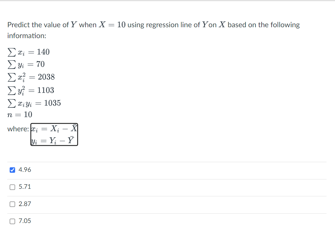 Solved Predict the value of Y when X=10 using regression | Chegg.com